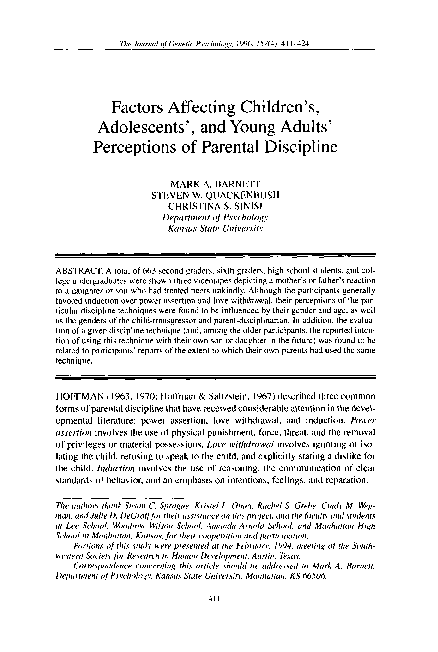 (PDF) Factors Affecting Children's, Adolescents', and Young Adults' Perceptions of Parental ...