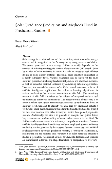 (PDF) Solar Irradiance Prediction and Methods Used in Prediction Studies