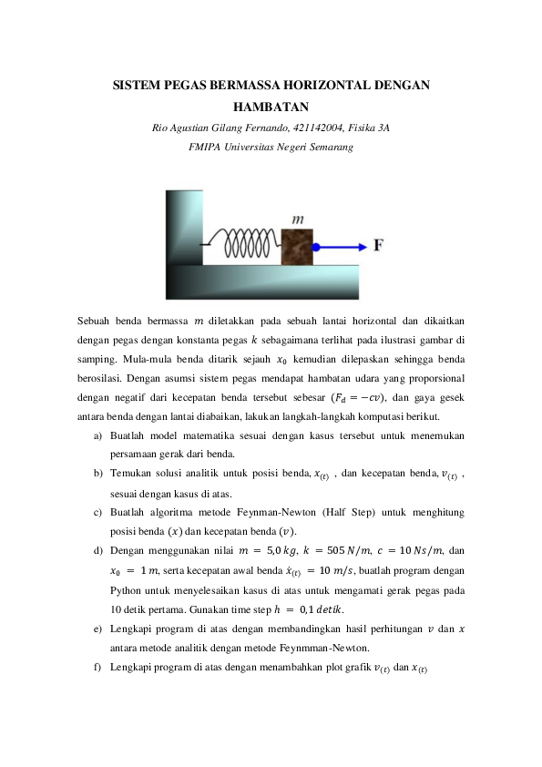 (PDF) SISTEM PEGAS BERMASSA HORIZONTAL DENGAN HAMBATAN