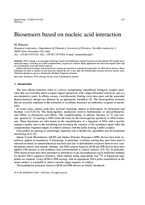 (PDF) Biosensors based on nucleic acid interaction | Maria Minunni - Academia.edu