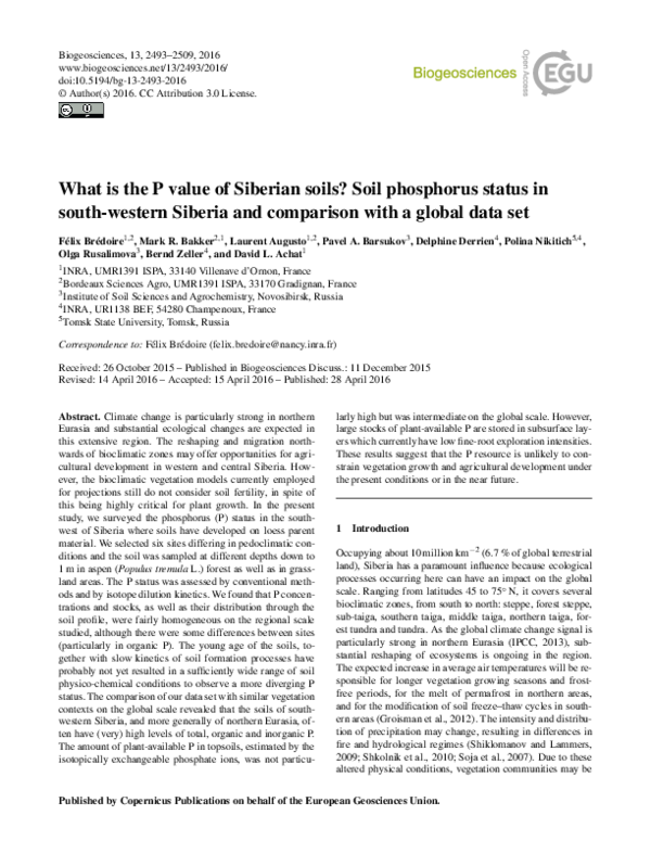 (PDF) What is the P value of Siberian soils? Soil phosphorus status in ...