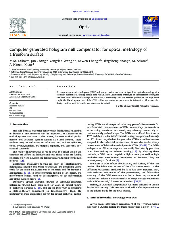 (PDF) Computer generated hologram null compensator for optical ...