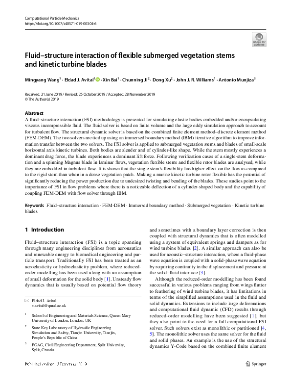 (PDF) Fluid–structure interaction of flexible submerged vegetation stems and kinetic turbine blades