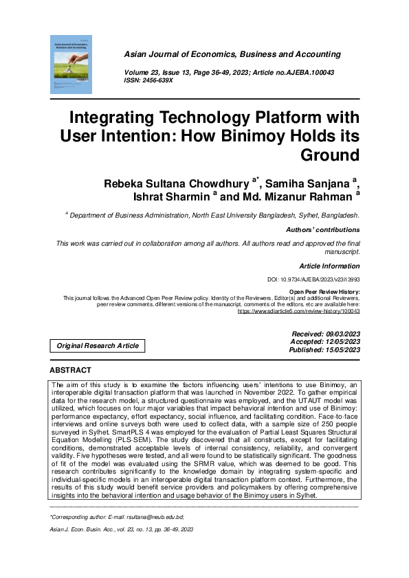 (PDF) Integrating Technology Platform with User Intention: How Binimoy ...