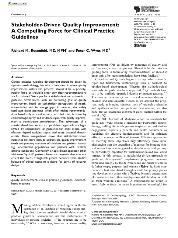 (PDF) Stakeholder-Driven Quality Improvement: A Compelling Force for Clinical Practice Guidelines