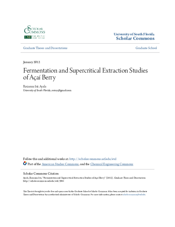 (PDF) Fermentation and Supercritical Extraction Studies of Açaí Berry