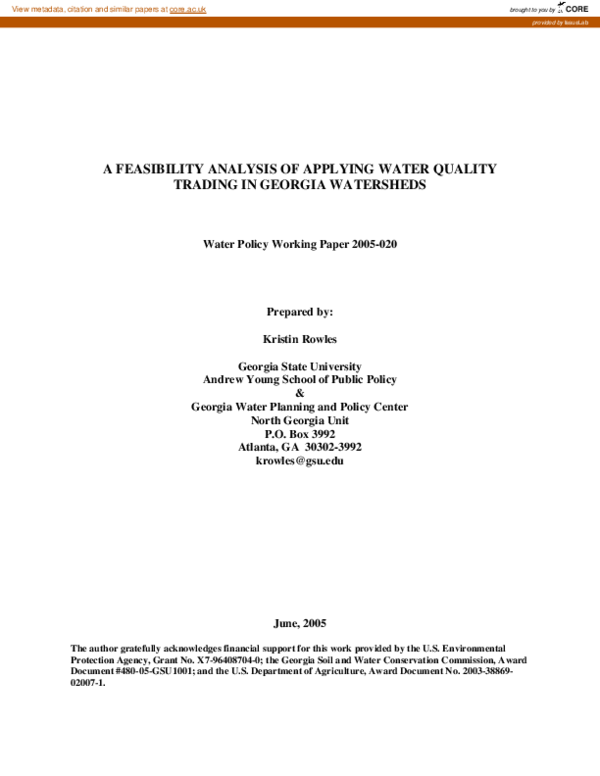 (PDF) A Feasibility Analysis of Applying Water Quality Trading in ...