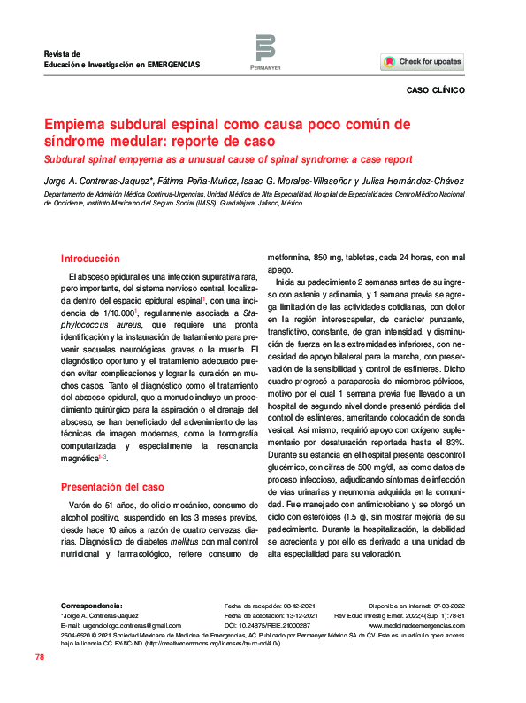 (PDF) Empiema subdural espinal como causa poco común de síndrome ...