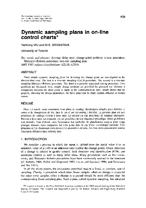 (PDF) Dynamic sampling plans in on-line control charts