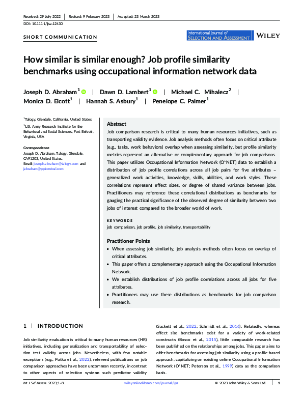 (PDF) How similar is similar enough? Job profile similarity benchmarks ...