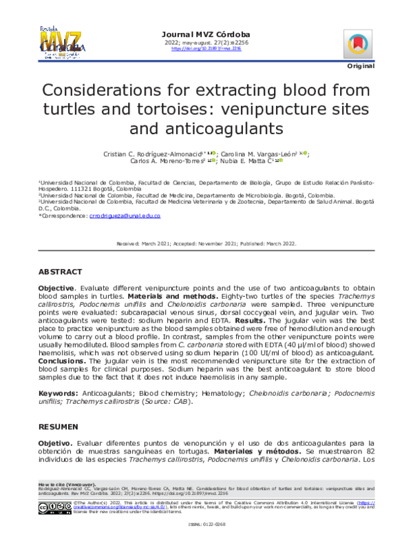 (PDF) Considerations for extracting blood from turtles and tortoises ...