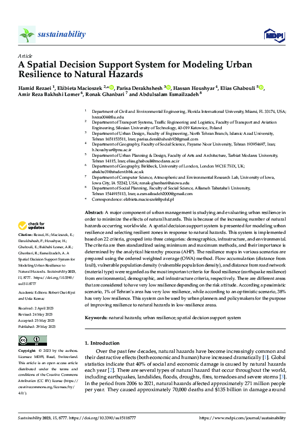 (PDF) A Spatial Decision Support System for Modeling Urban Resilience to Natural Hazards