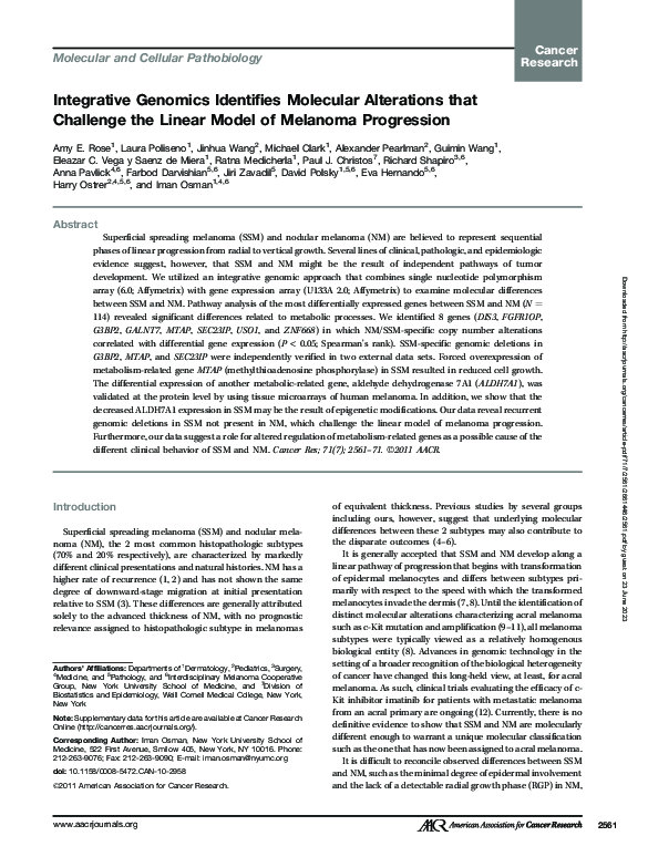 (PDF) Integrative Genomics Identifies Molecular Alterations that Challenge the Linear Model of ...