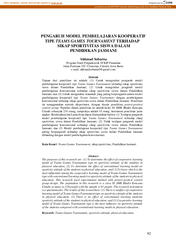 (PDF) Pengaruh Model Pembelajaran Kooperatif Tipe Teams Games Tournament Terhadap Sikap ...