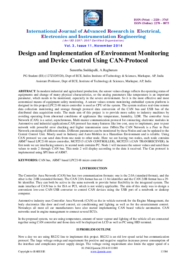 (PDF) Design and implementation of CAN bus protocol for monitoring ... (PDF) Design and implementation of CAN bus protocol for monitoring ...