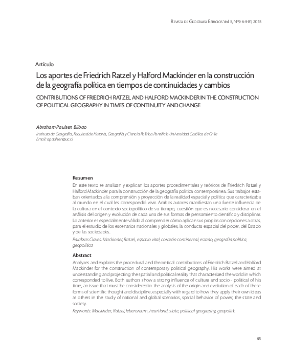 (PDF) Los aportes de Friedrich Ratzel y Halford Mackinder en la ...