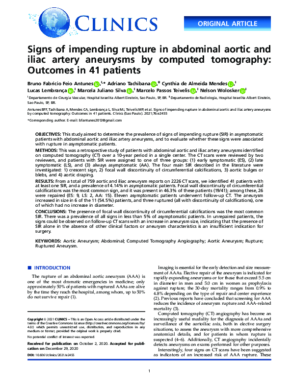 (PDF) Signs of impending rupture in abdominal aortic and iliac artery ...