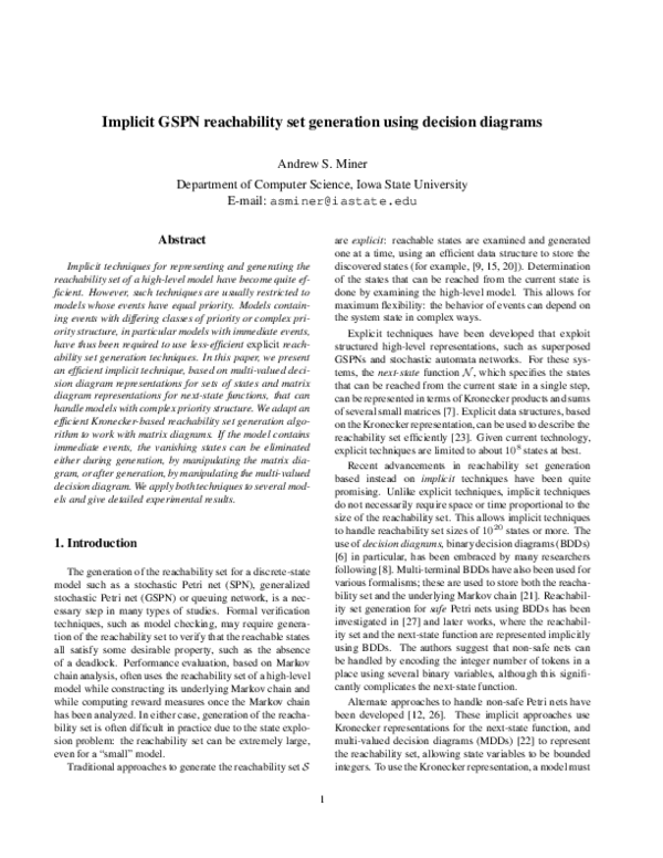 (PDF) Implicit GSPN reachability set generation using decision diagrams