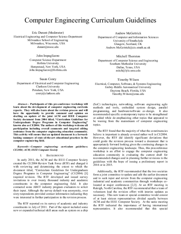 (PDF) Computer engineering curriculum guidelines | Andrew McGettrick ...