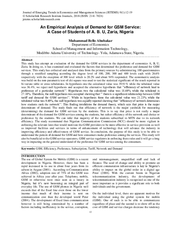 (PDF) An Empirical Analysis of Demand for GSM Service: A Case of ...