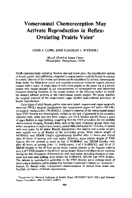(PDF) Vomeronasal Chemoreception May Activate Reproduction in Reflex ...