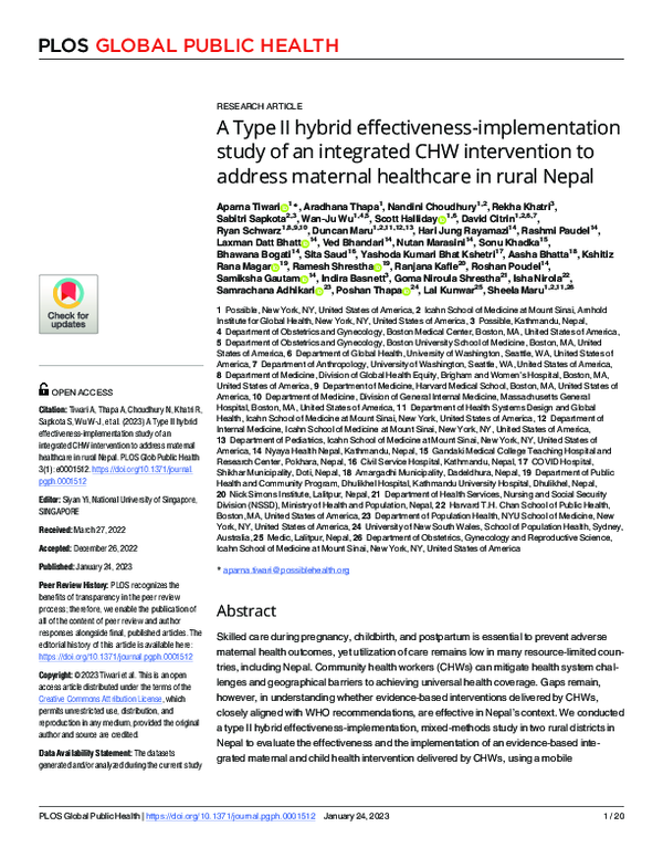 (PDF) A Type II hybrid effectiveness-implementation study of an integrated CHW intervention to ...