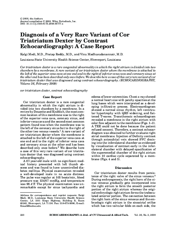 (PDF) Diagnosis of a Very Rare Variant of Cor Triatriatum Dexter by Contrast Echocardiography: A ...