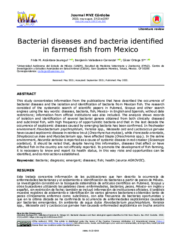 (PDF) Bacterial diseases and bacteria identified in farmed fish from Mexico