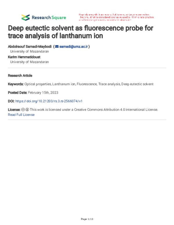 (PDF) Deep eutectic solvent as fluorescence probe for trace analysis of ...