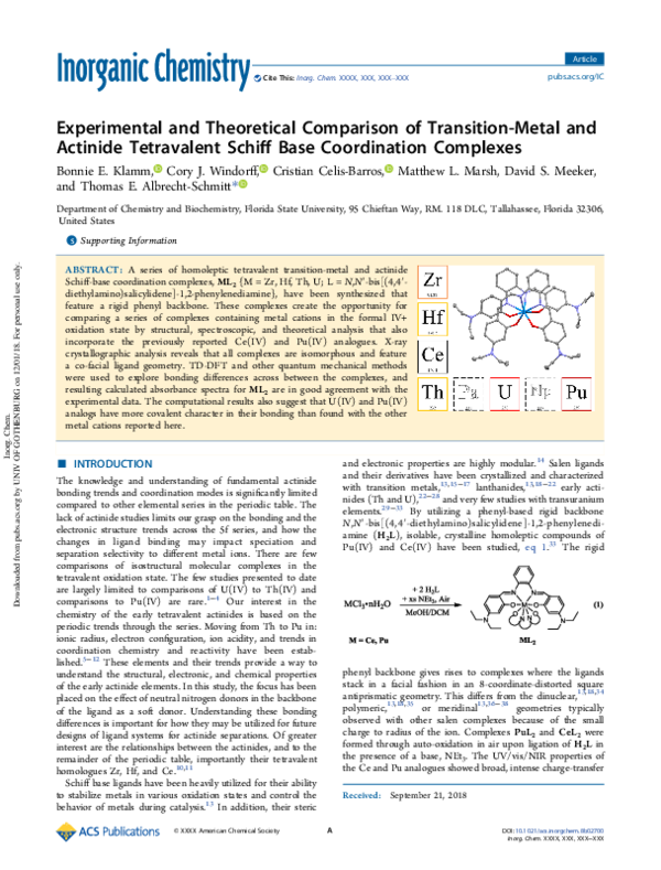 (PDF) Comparison of Tetravalent Transition-Metal and Actinide Complexes