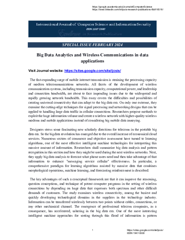 (PDF) Big Data Analytics and Wireless Communications in data applications