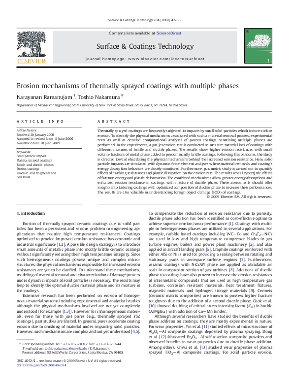 (PDF) Erosion mechanisms of thermally sprayed coatings with multiple phases
