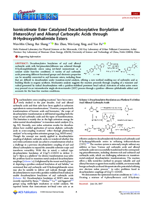 (PDF) Isonicotinate Ester Catalyzed Decarboxylative Borylation of ...