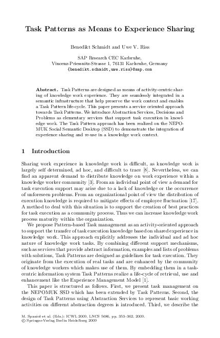 (PDF) Task Patterns as Means to Experience Sharing