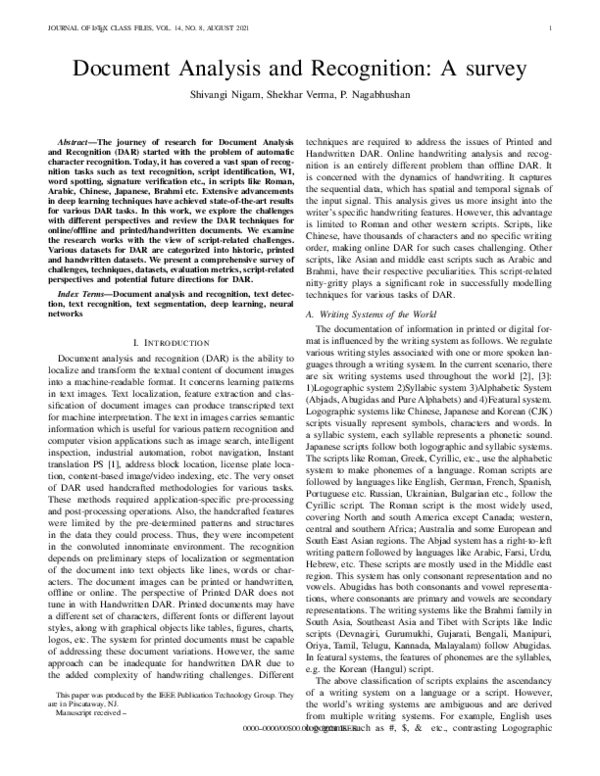 (PDF) Document Analysis and Recognition: A survey