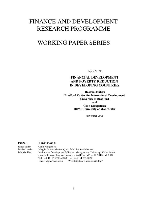(PDF) Financial development and poverty reduction in developing countries