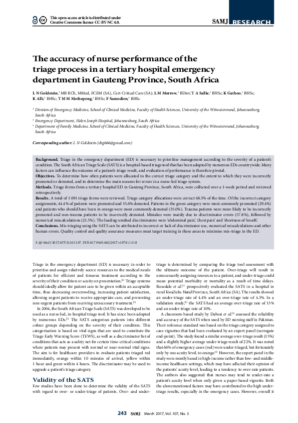 (PDF) The accuracy of nurse performance of the triage process in a ...