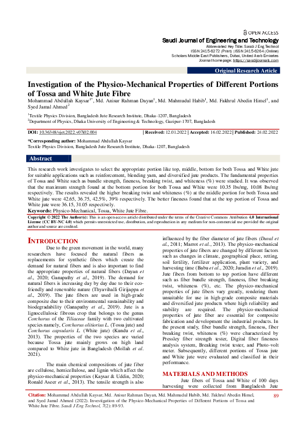 (PDF) Investigation of the Physico-Mechanical Properties of Different Portions of Tossa and ...