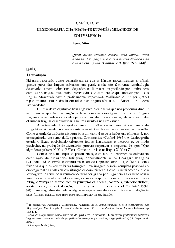 (PDF) CAPÍTULO V * LEXICOGRAFIA CHANGANA-PORTUGUÊS: MILANDOS 1 DE ...