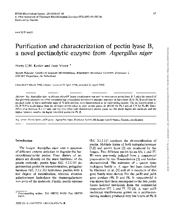(PDF) Purification and characterization of the pectin lyase and ...