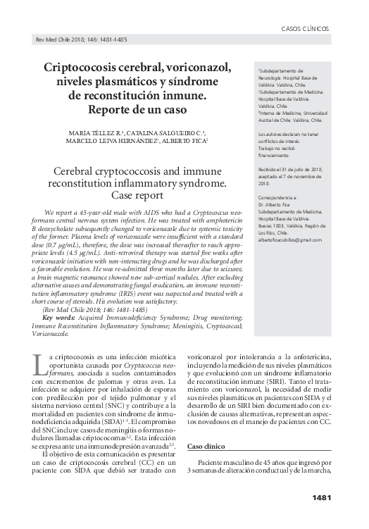 (PDF) Criptococosis cerebral, voriconazol, niveles plasmáticos y síndrome de reconstitución ...