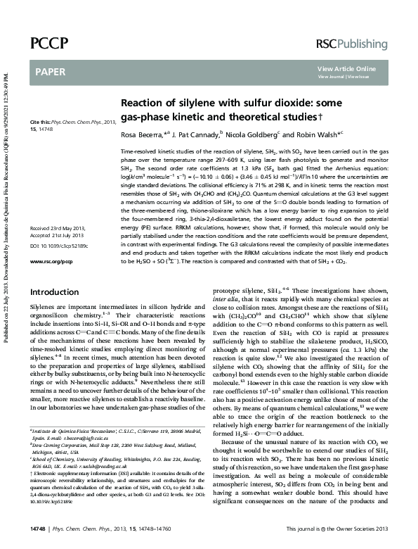 (PDF) Reaction of silylene with sulfur dioxide: some gas-phase kinetic ...