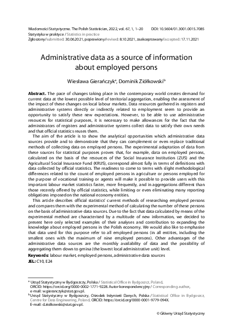 (PDF) Administrative data as a source of information about employed persons