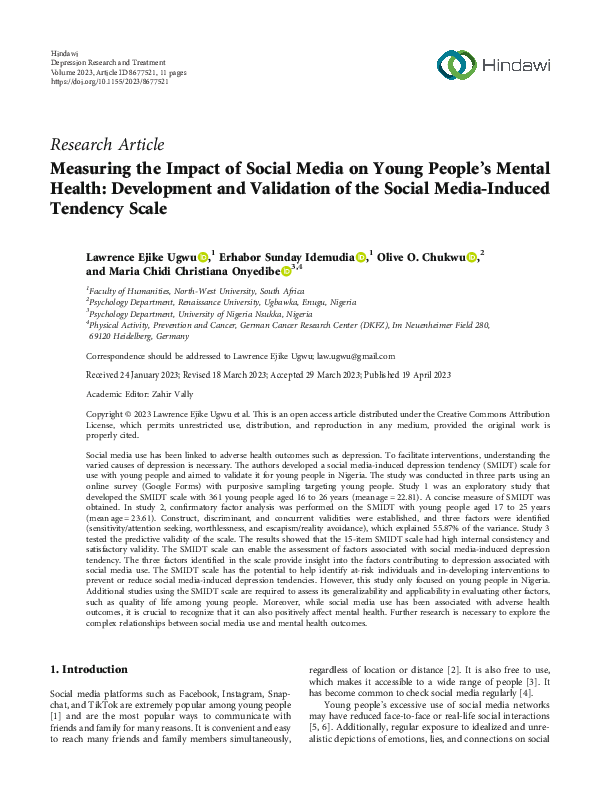 (PDF) Measuring the Impact of Social Media on Young People’s Mental ...