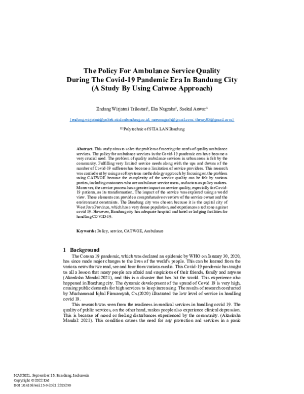 (PDF) The Policy For Ambulance Service Quality During The Covid-19 ...