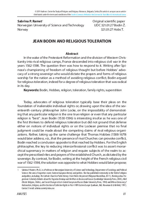 (PDF) Jean Bodin and Religious Toleration