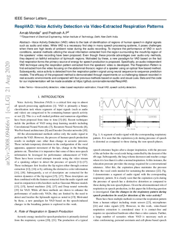 (PDF) RespVAD: VAD Using Video Respiration Patterns