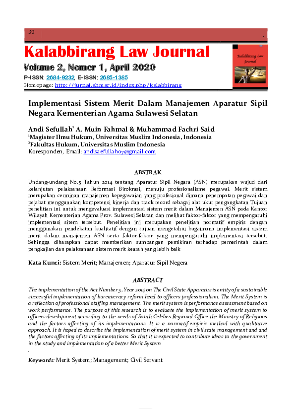 (PDF) Implementasi Sistem Merit Dalam Manajemen Aparatur Sipil Negara Kementerian Agama Sulawesi ...
