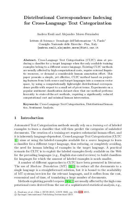 (PDF) Distributional Correspondence Indexing for Cross-Language Text ... (PDF) Distributional Correspondence Indexing for Cross-Language Text ...