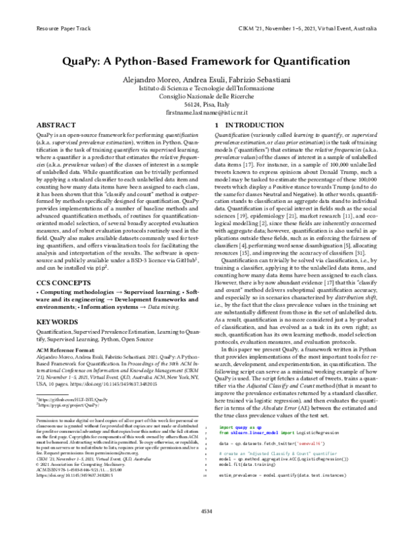 (PDF) QuaPy: A Python-Based Framework for Quantification (PDF) QuaPy: A Python-Based Framework for Quantification